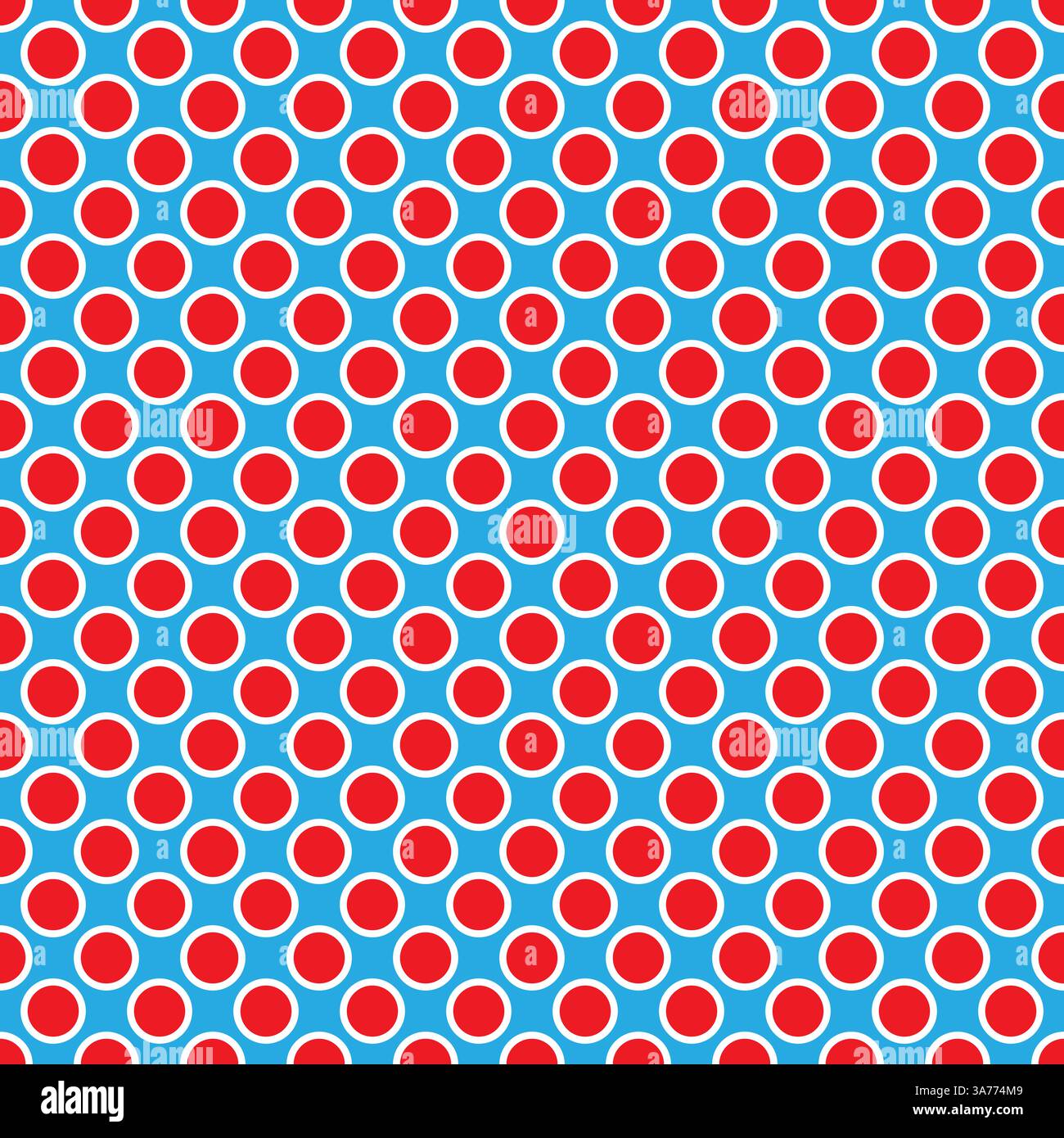 Seamless vector red dots pattern with white border on blue background ...