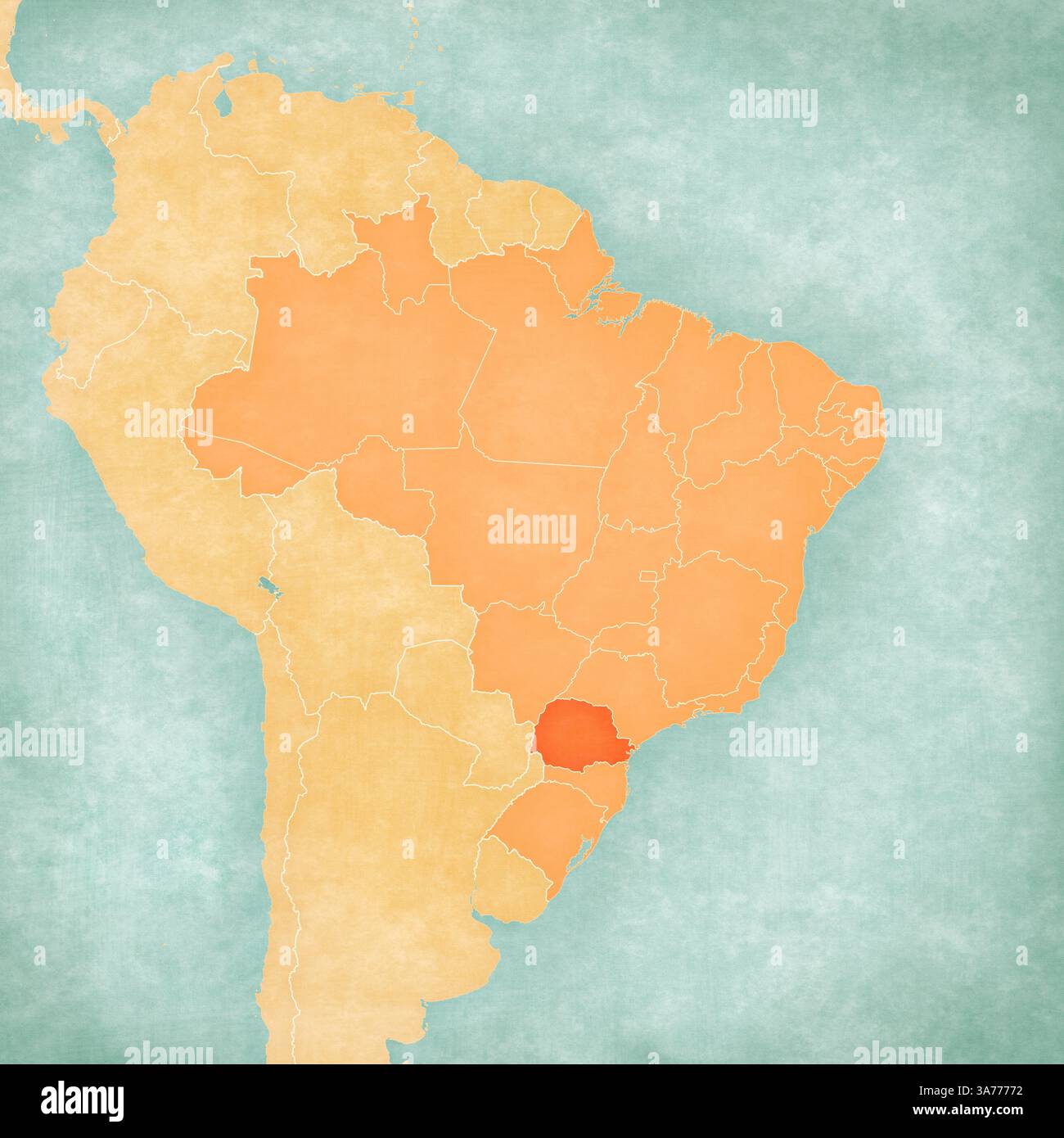 Parana on the map of Brazil in soft grunge and vintage style, like old ...