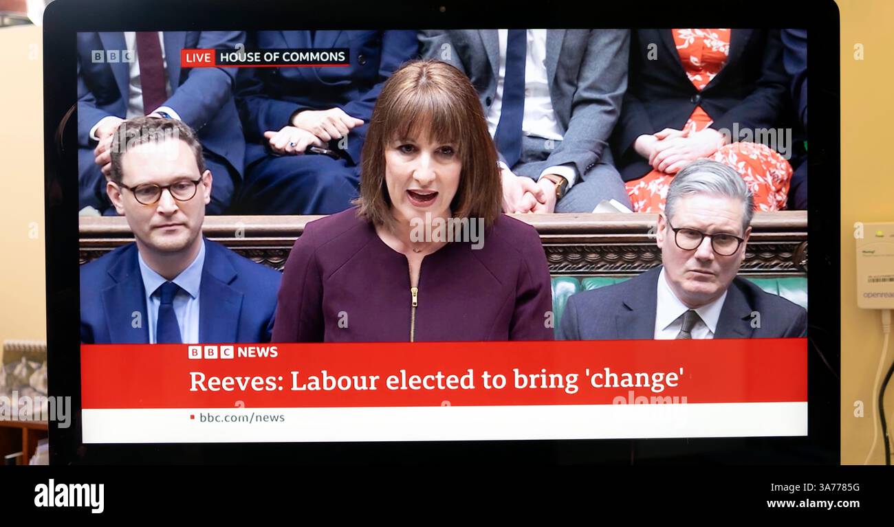 Rachel Reeves Chancellor of the Exchequer Labour government presenting ...