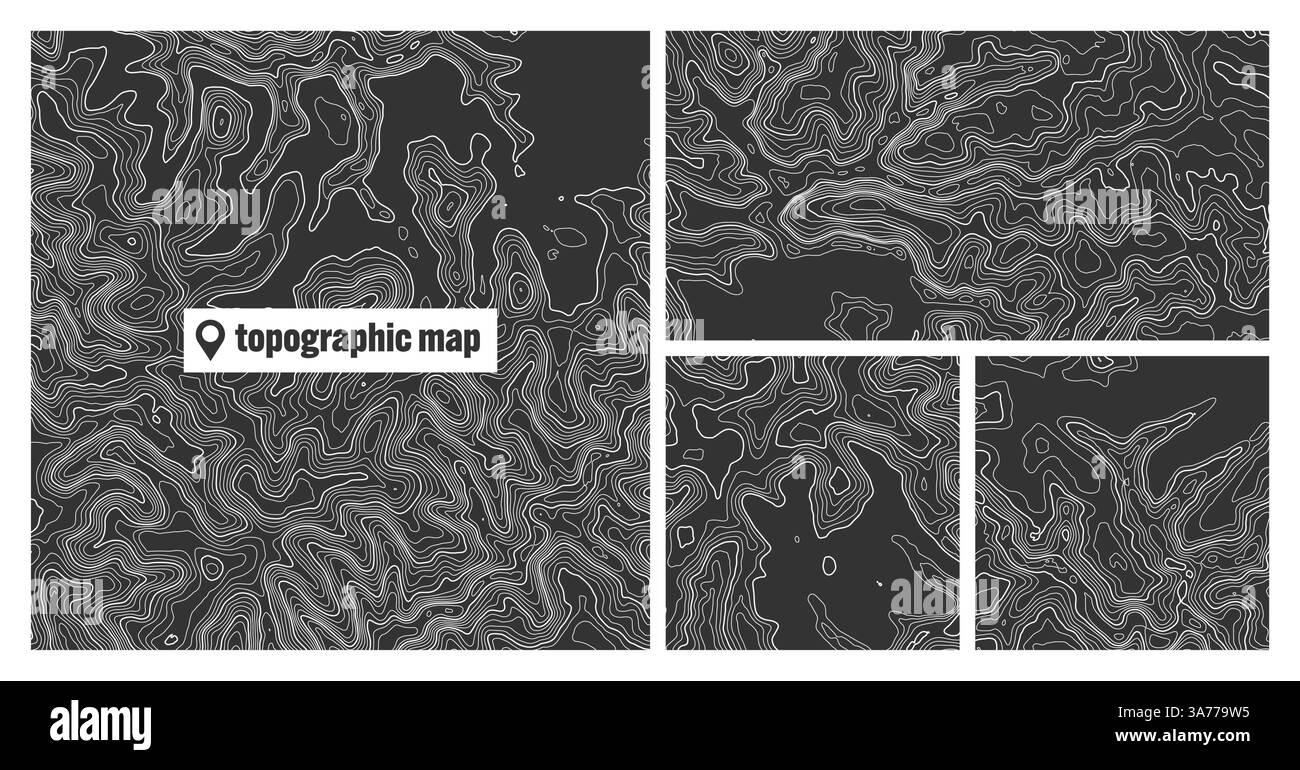 Colorful topographic map sets with contour lines. Geographic terrain ...