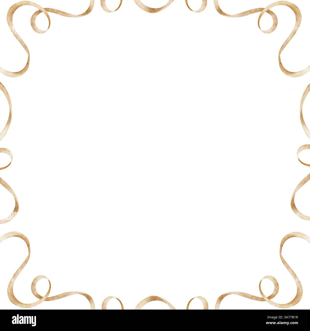 Frame of vintage beige ribbons. Watercolor hand-drawn illustration in ...