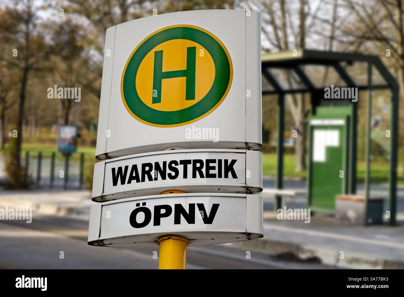 Berlin, Germany - March 25, 2025: PHOTOMONTAGE, at a bus stop a sign ...