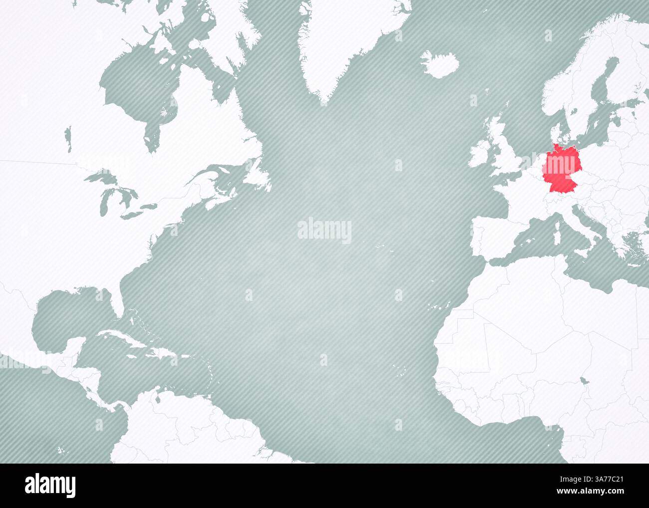 Germany on the map of North Atlantic Ocean with softly striped vintage ...