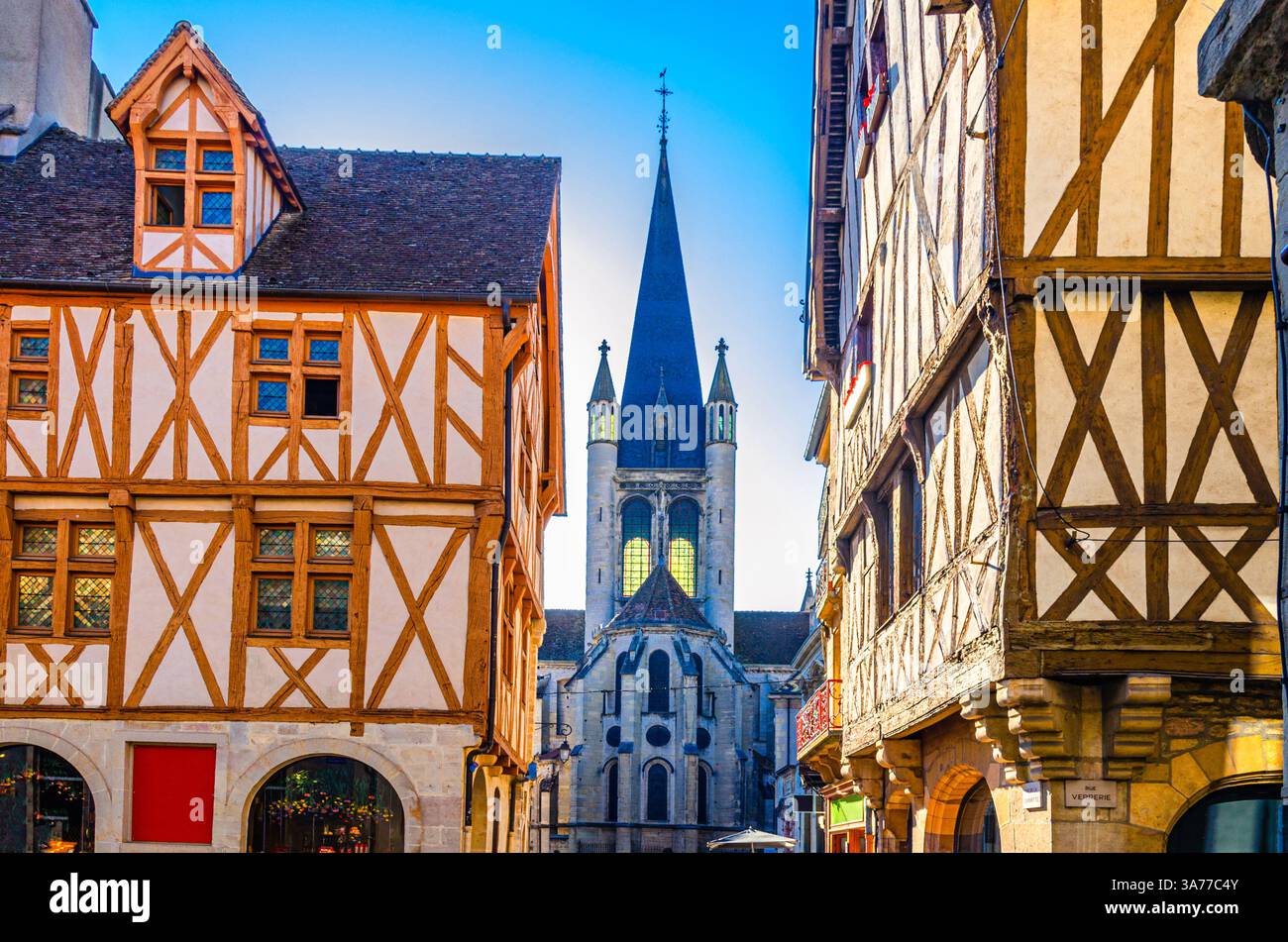 Dijon cityscape with old medieval houses fachwerk facades and Eglise ...