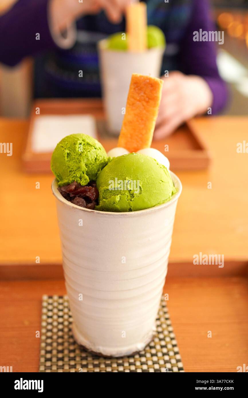 Kyoto’s Matcha green tea parfait with green tea ice cream and red bean ...
