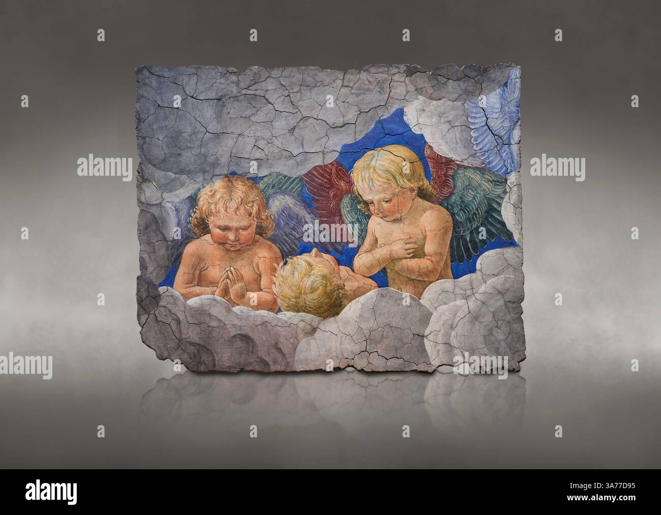 Fragment of a Renaissance apse ceiling fresco depicting churn angels ...