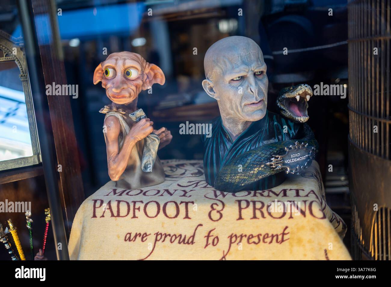 London, UK, April 21, 2023 Harry Potter themed window display with ...