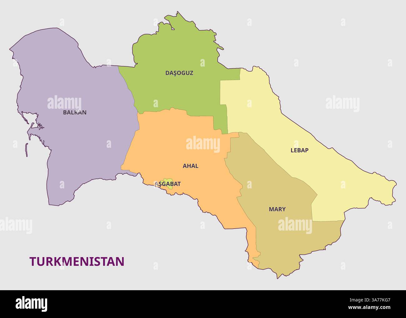 Map of Turkmenistan showing its provinces and regions Stock Vector ...