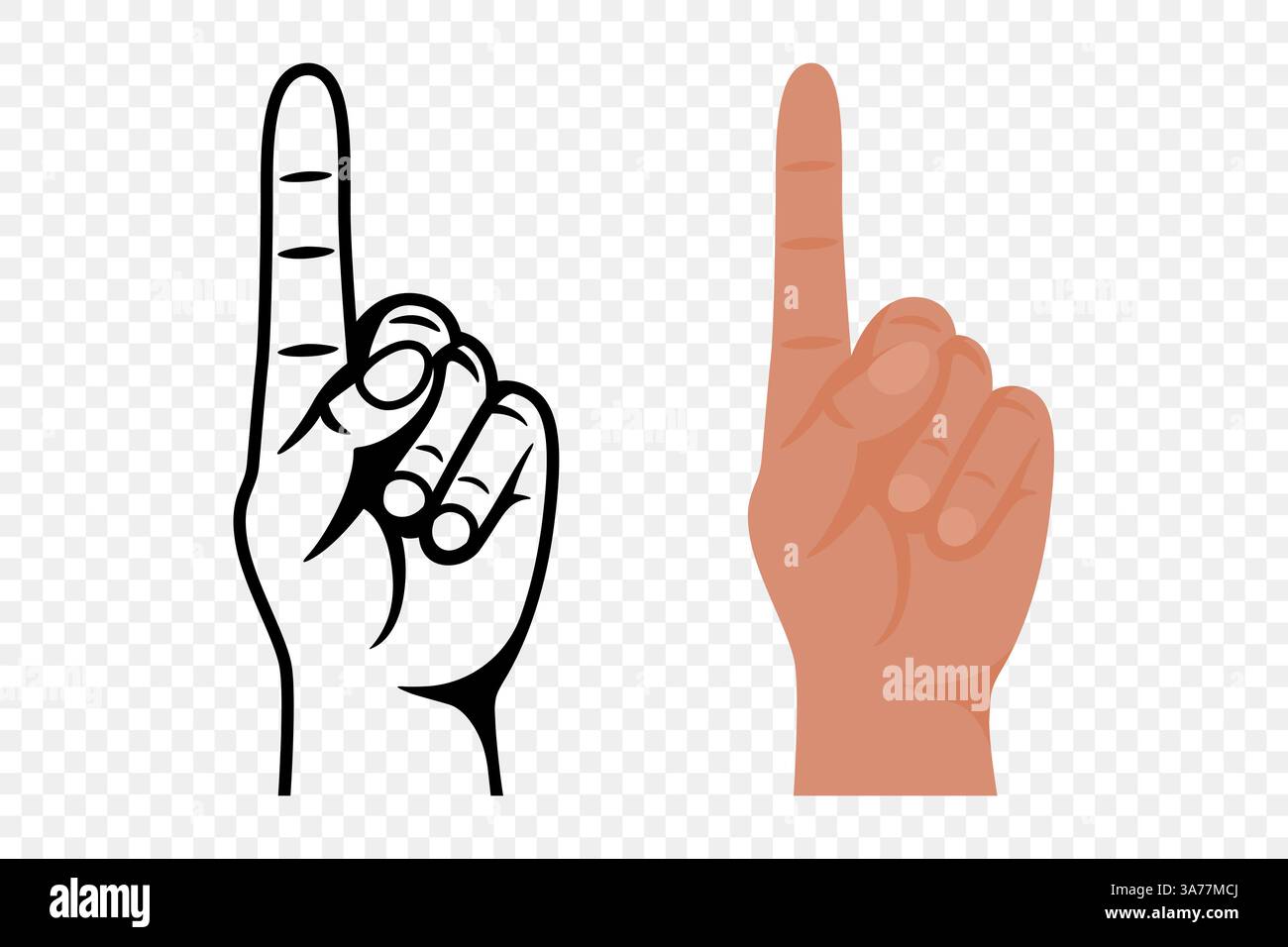 Vector Human Hand Pointing Upward with Index Finger Gesture. Outline ...