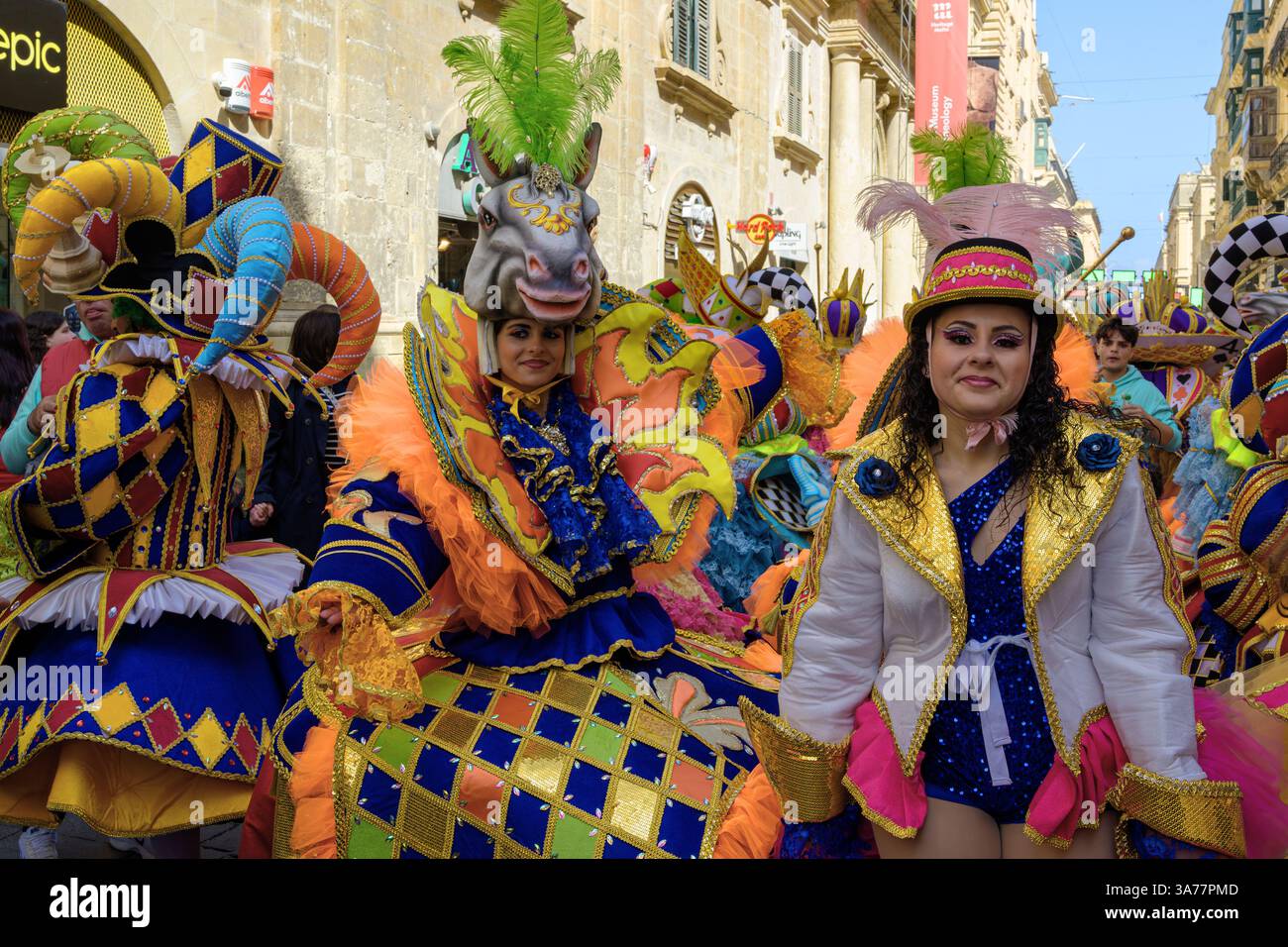 Traditional Malta Carnival Il-Karnival ta' Malta parade with masks and ...