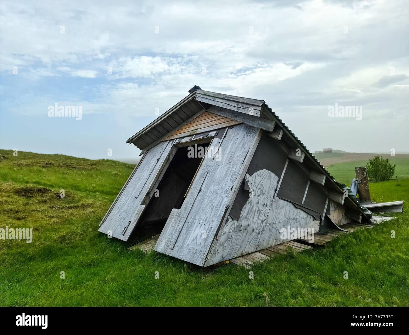 Jokulsarlon, Iceland 22. June 2024, Crooked wooden shed deteriorating ...