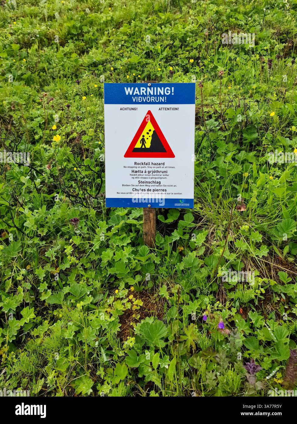 Jokulsarlon, Iceland 22. June 2024, Multilingual warning sign about ...
