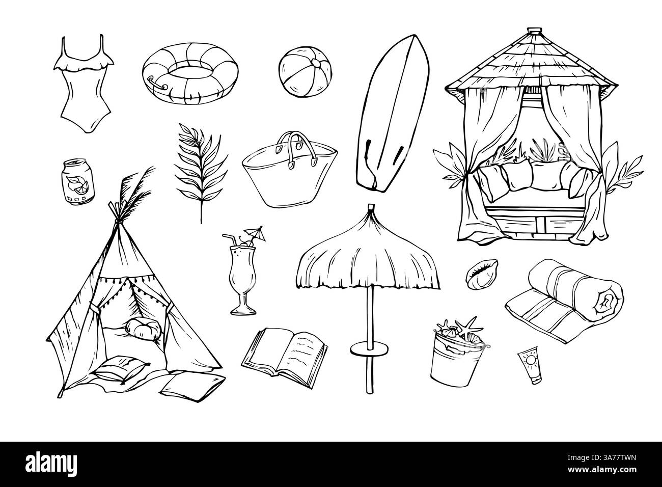 Set of beach vacation doodles Stock Vector Image & Art - Alamy