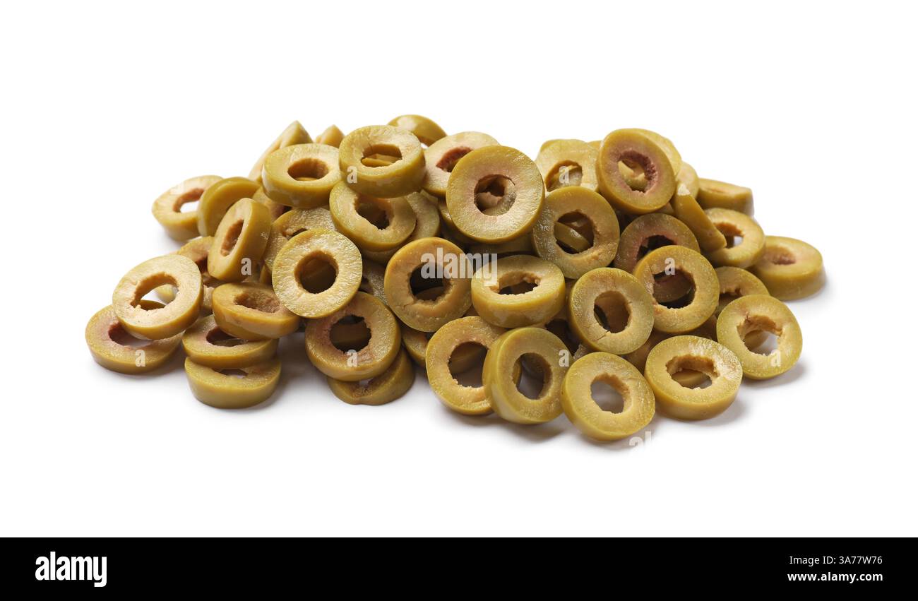 Marinated green olive rings isolated on white Stock Photo - Alamy