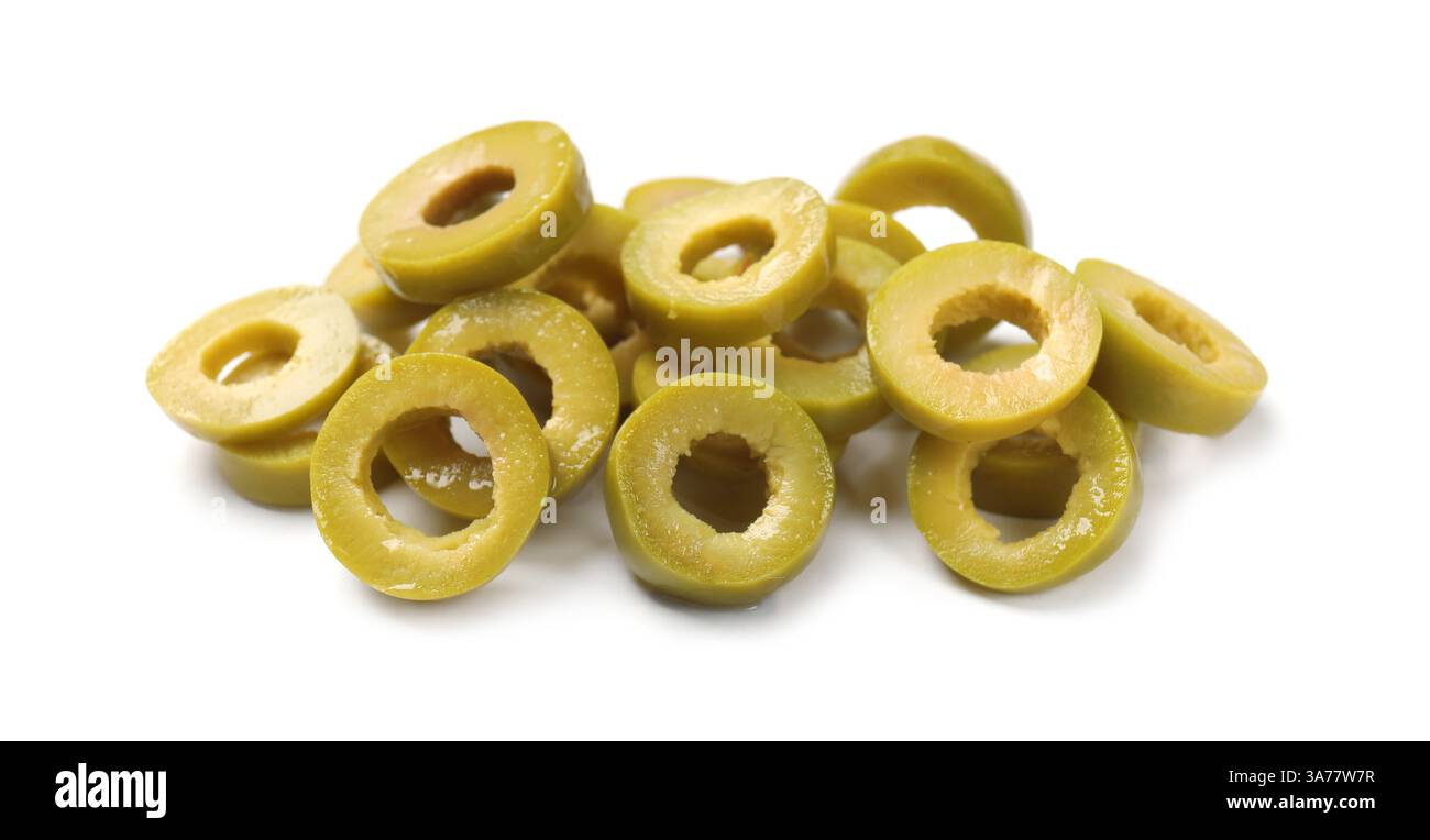 Marinated green olive rings isolated on white Stock Photo - Alamy