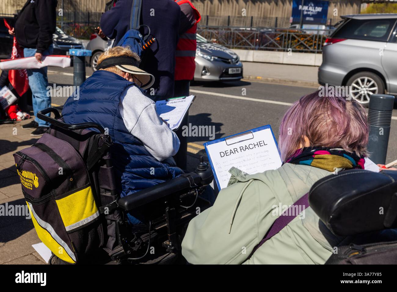 Leeds, UK. 26 MAR, 2025. People in wheelchairs write letters to Rachel ...
