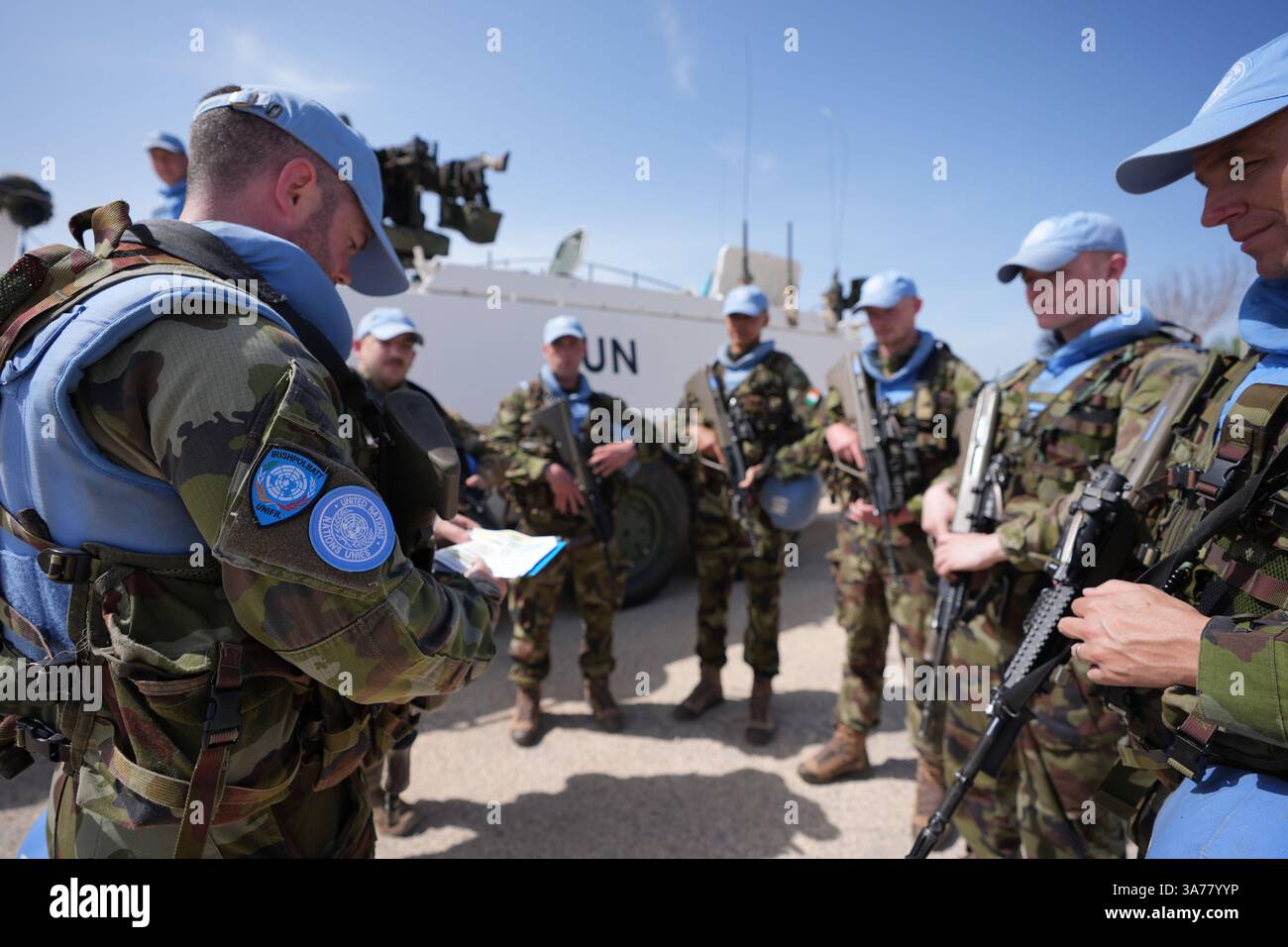 Irish Defence Forces soldiers near Camp Shamrock near the border with ...