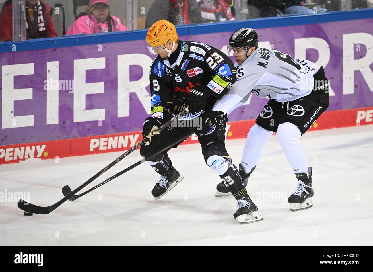 dpatop - 26 March 2025, Bremen, Bremerhaven: Ice hockey: DEL, Pinguins ...