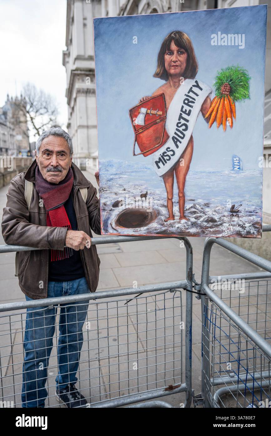 London, UK. 26th Mar, 2025. A painted depiction of Chancellor Rachel ...