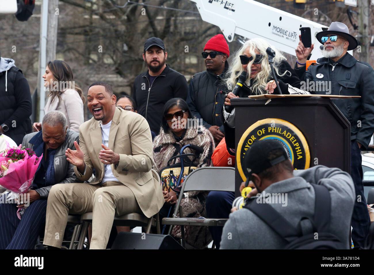 Will Smith pictured in Philadelphia at a street name change from 59th ...