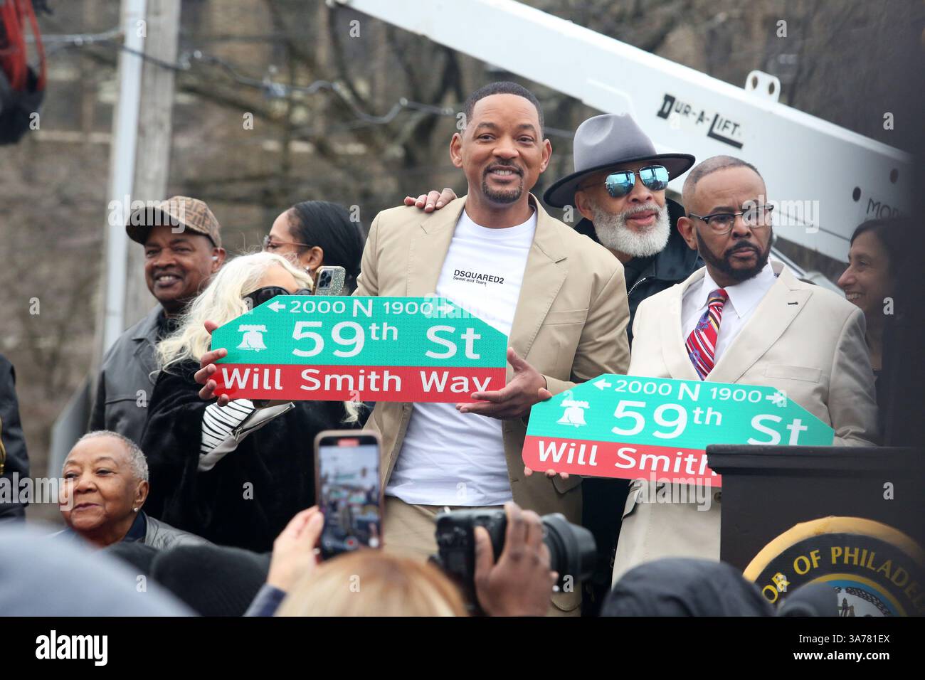 Will Smith pictured in Philadelphia at a street name change from 59th ...