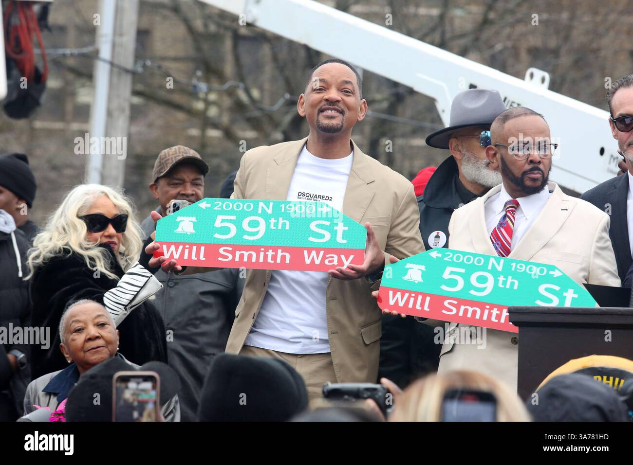 Will Smith pictured in Philadelphia at a street name change from 59th ...
