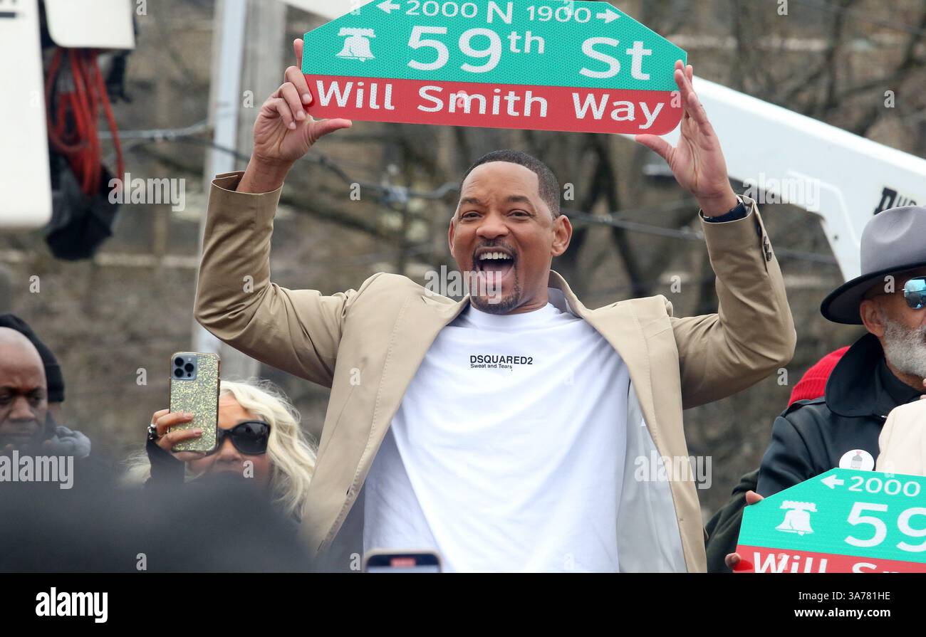 Will Smith pictured in Philadelphia at a street name change from 59th ...