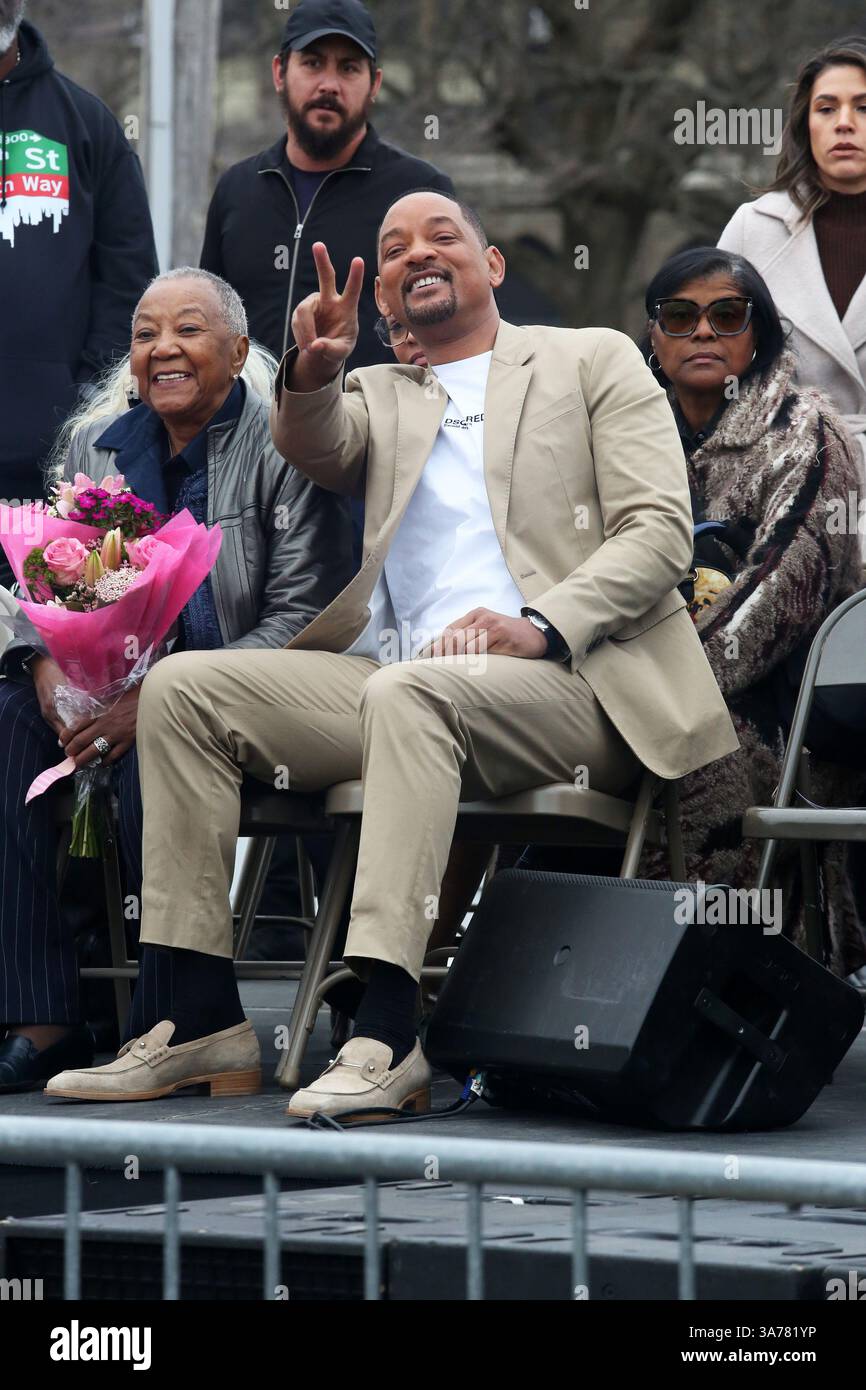 Will Smith pictured in Philadelphia at a street name change from 59th ...