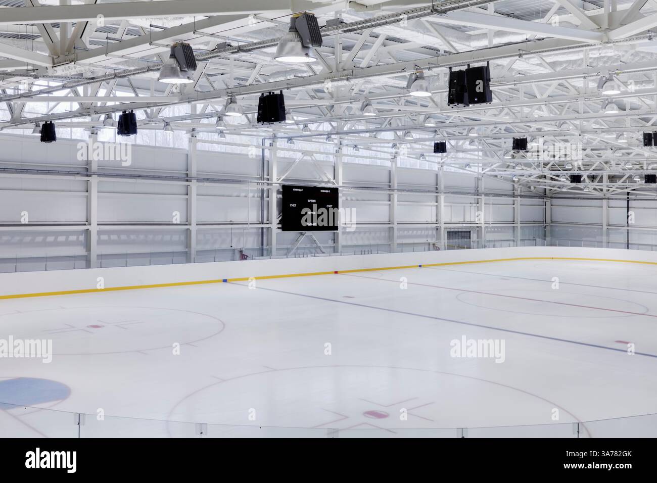 Interior view of an ice rink with ice hockey markings Stock Photo - Alamy