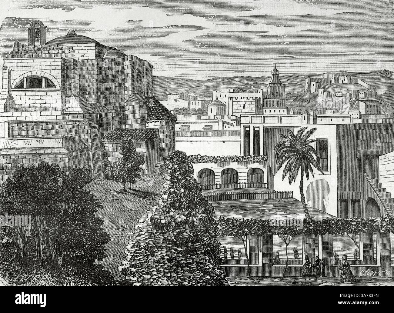 Almeria, Andalusia, Spain. View of St. Peter's Church and the Cathedral ...