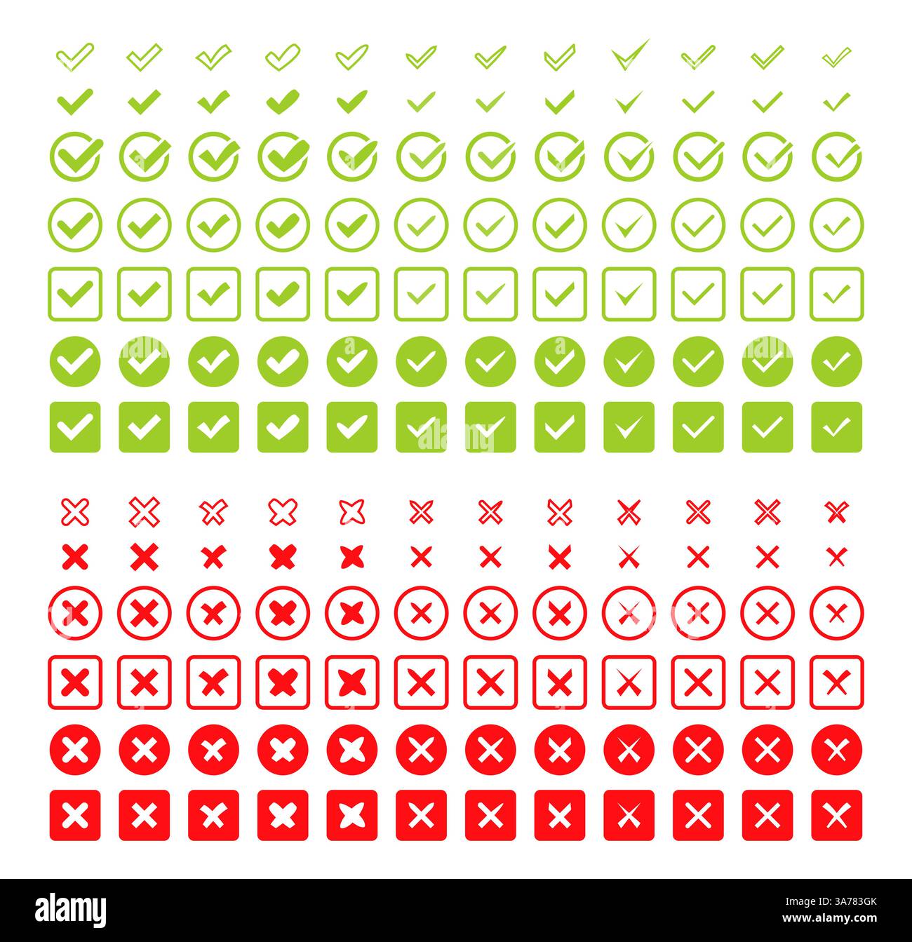 Set Check marks and crosses. Tick and X mark icon. Approved or Rejected ...