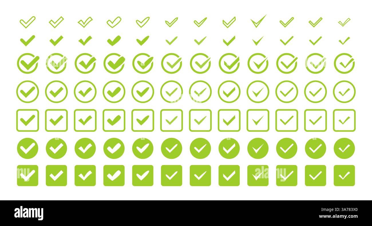 Set Green Check Mark icon. Yes sign, Approved icon. Success Accept, agree on application. Vector ...