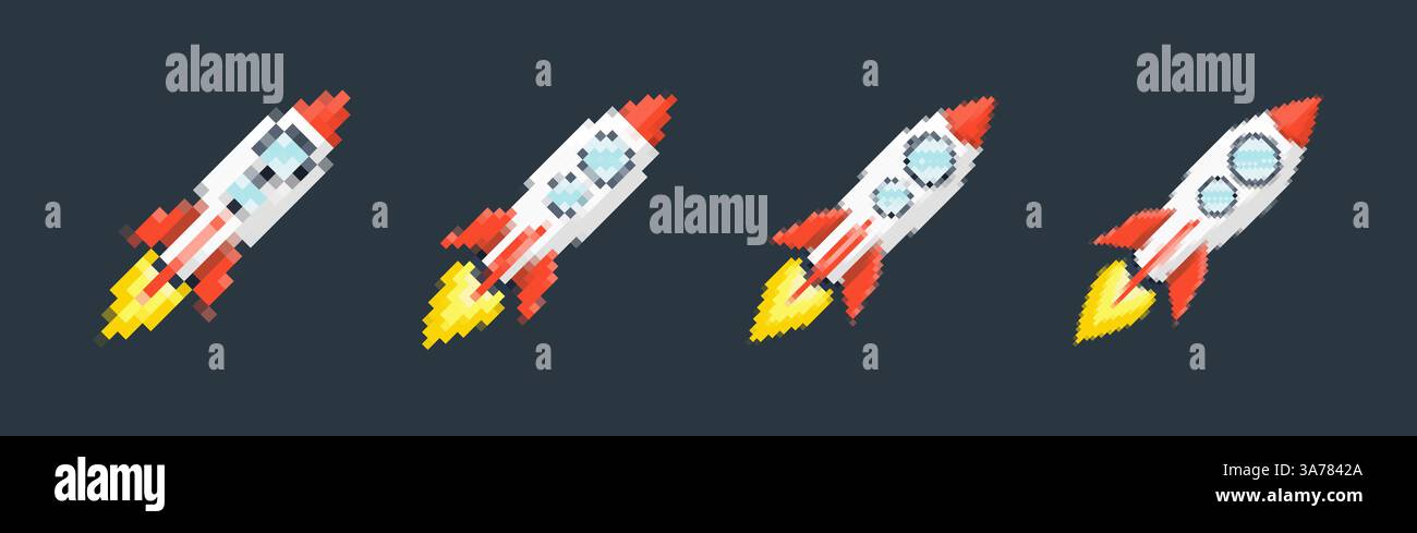 Pixel art rocket with fiery trails, retro games, space-themed designs ...