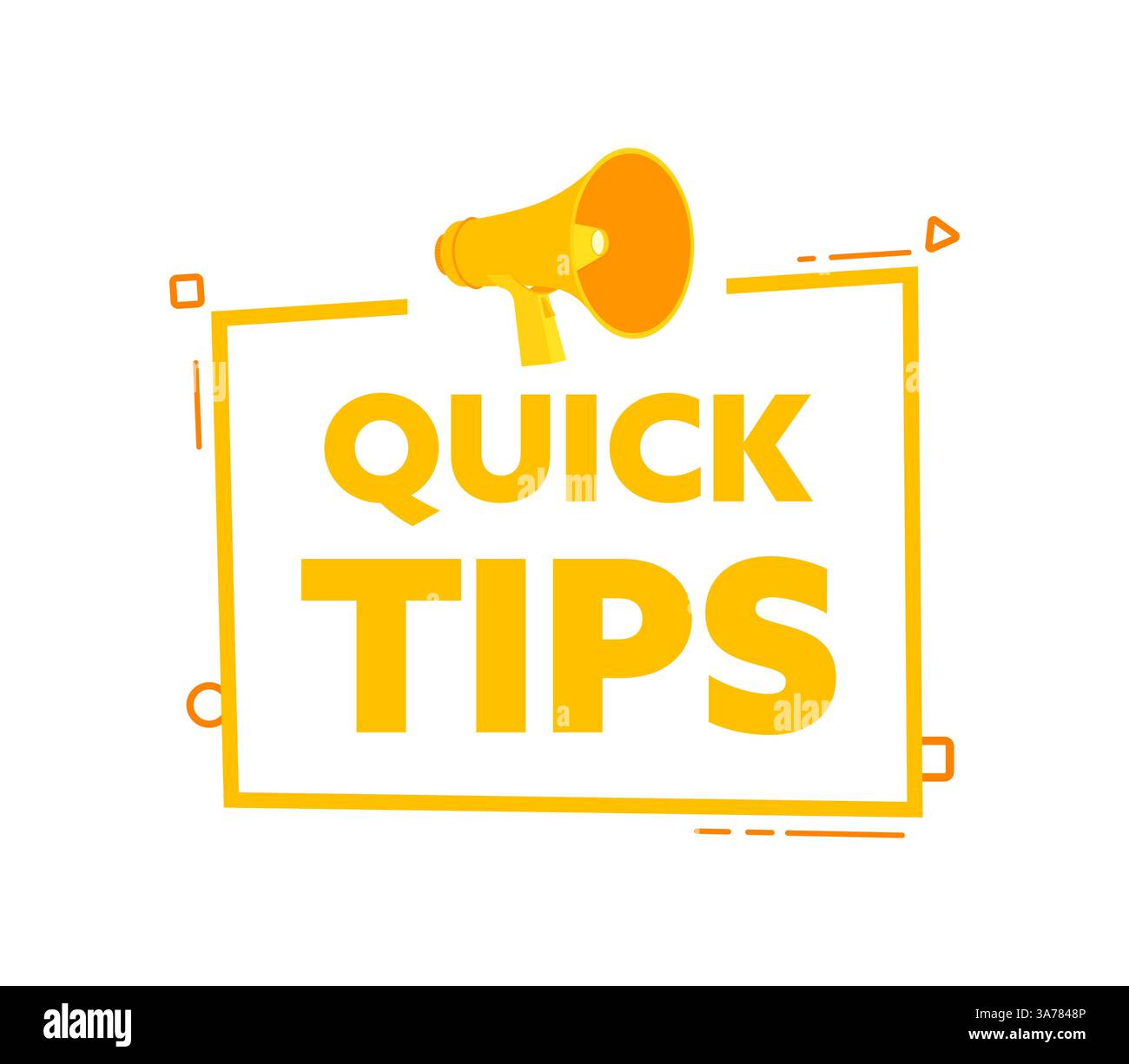 Megaphone with Quick Tips speech bubble banner. Promotion and advertising label. Vector stock ...