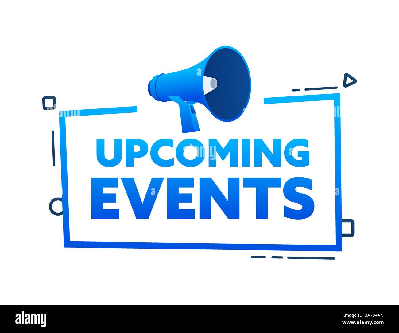 Megaphone with Upcoming events speech bubble banner. Promotion and advertising label. Vector ...