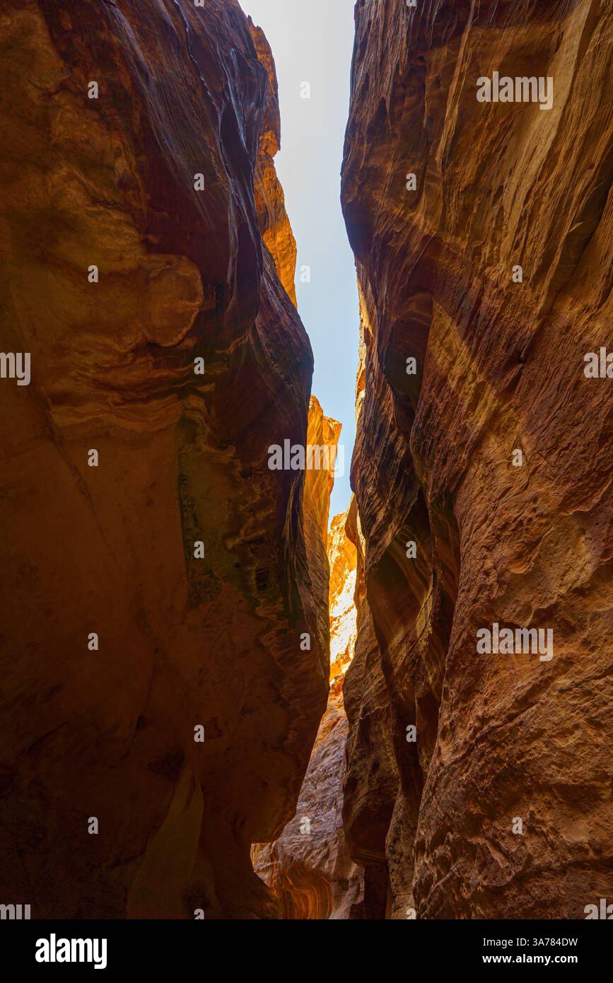 road through the Siq Gorge, canyon, the symbol of the city of Petra, at ...