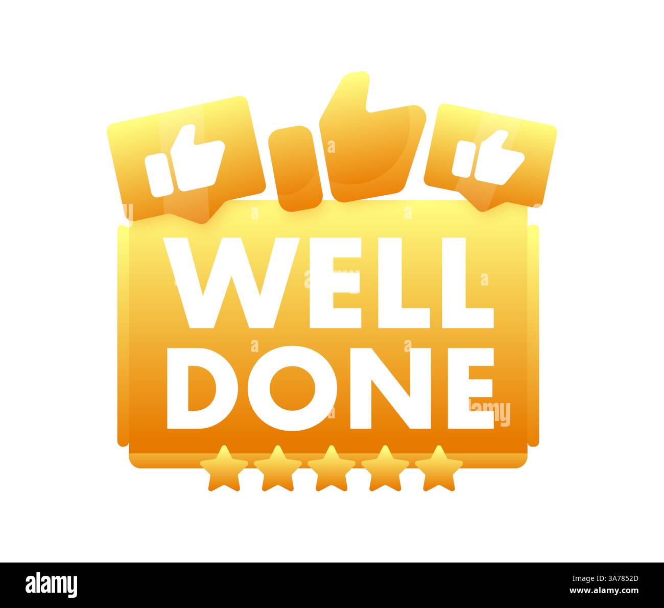 Golden WELL DONE vector banner with thumbs up icons and stars, perfect ...
