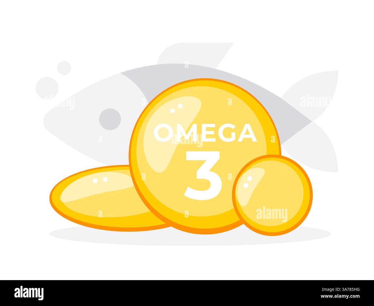 Omega 3 fatty acids capsules with a fish silhouette, highlighting the ...