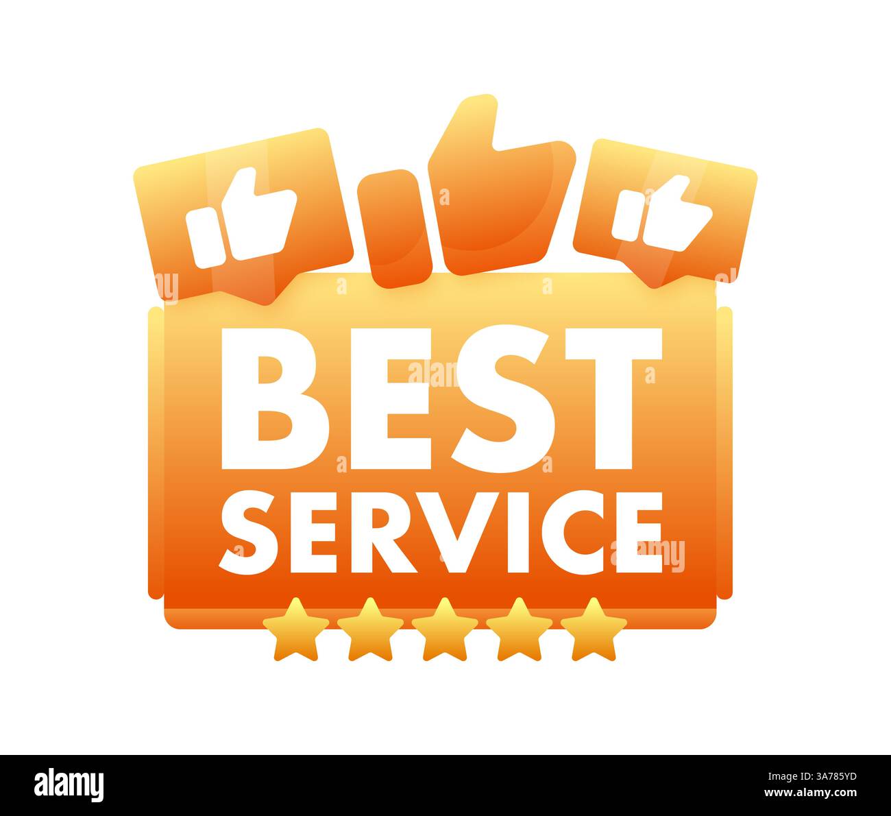 Vibrant orange BEST SERVICE vector badge with thumbs up and star icons ...