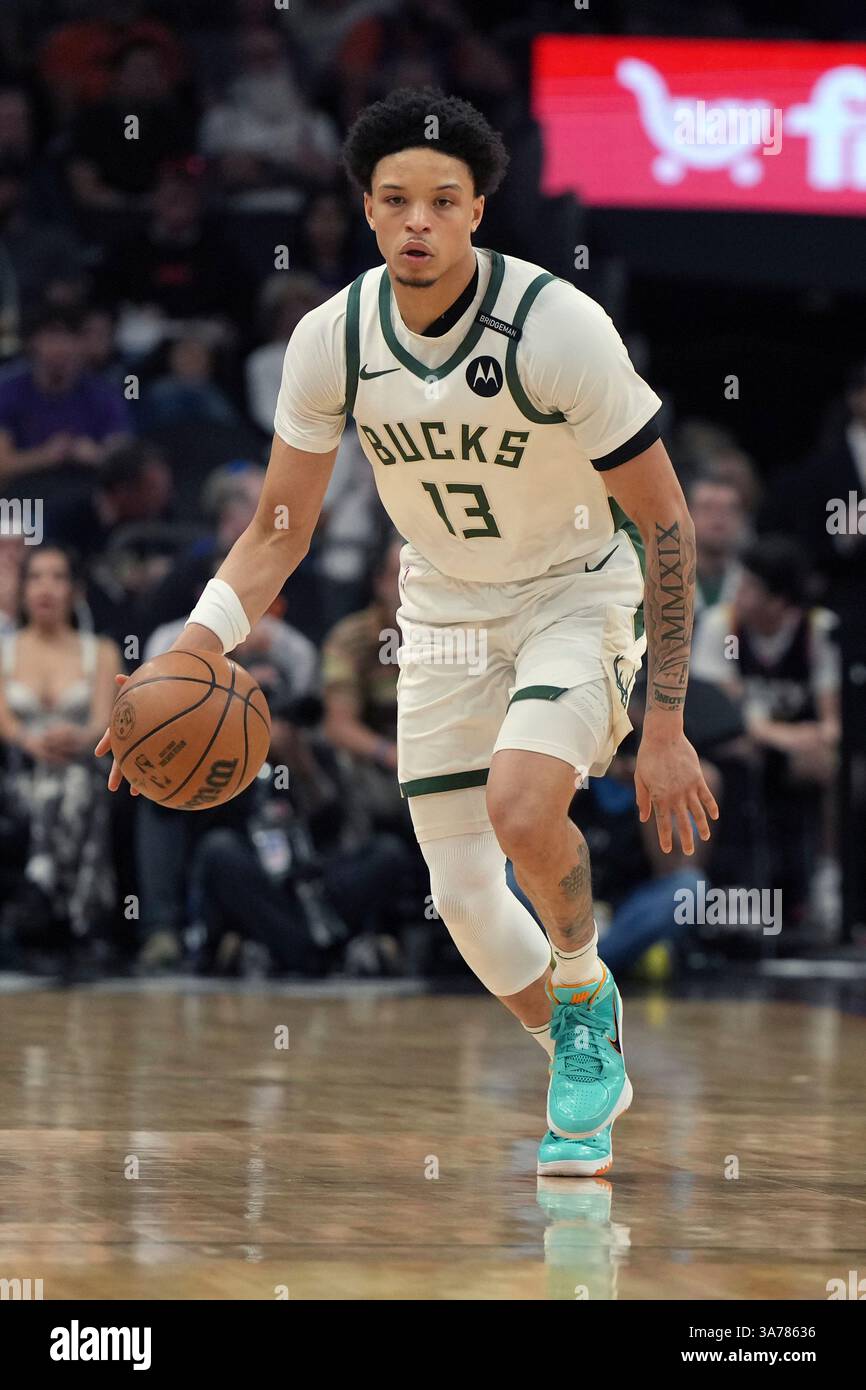 Milwaukee Bucks guard Ryan Rollins (13) during the first half of an NBA ...