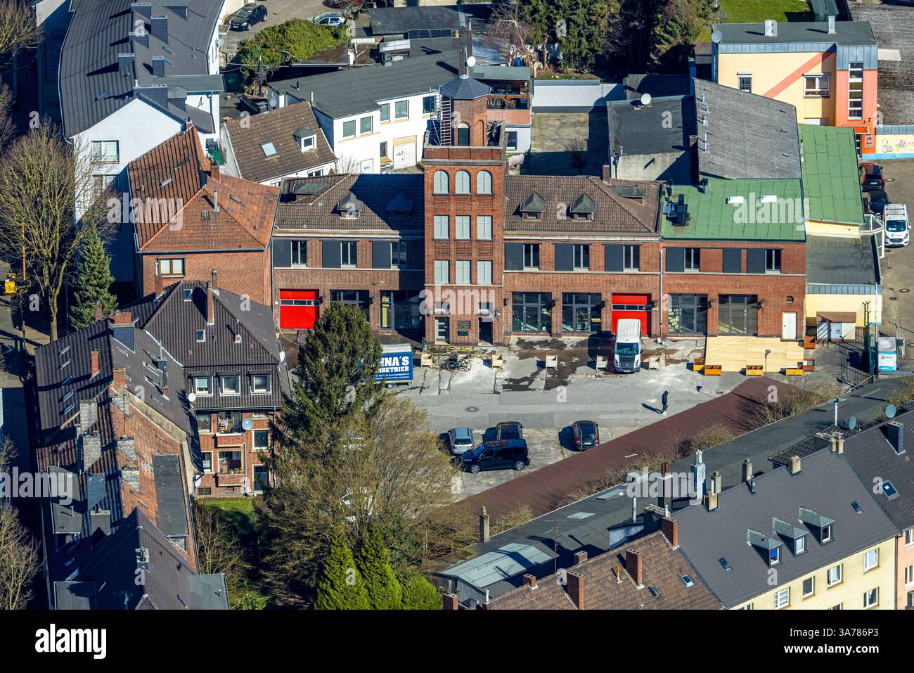 Luftbild, Alte Feuerwache mit Turm an der Hauptstraße, geplante ...