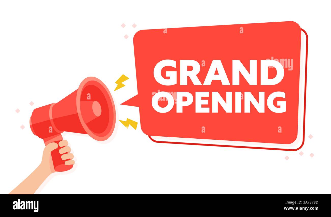 Celebratory Vector Illustration of Hand Holding Megaphone for Grand ...