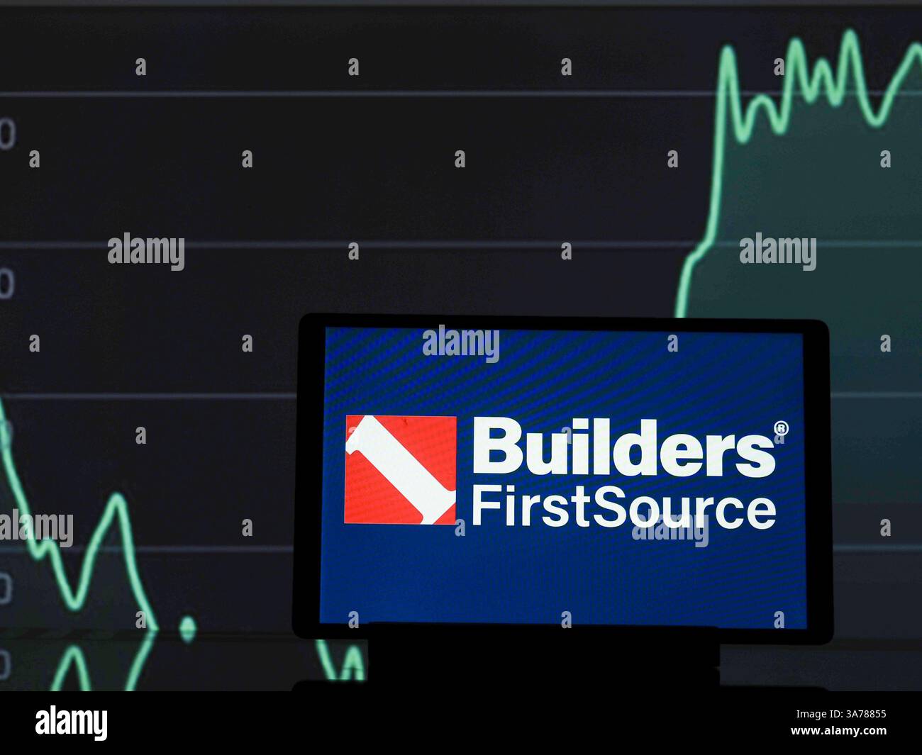 Bavaria. Germany - March 26, 2025: In this photo illustration, Builders FirstSource, Inc. logo ...