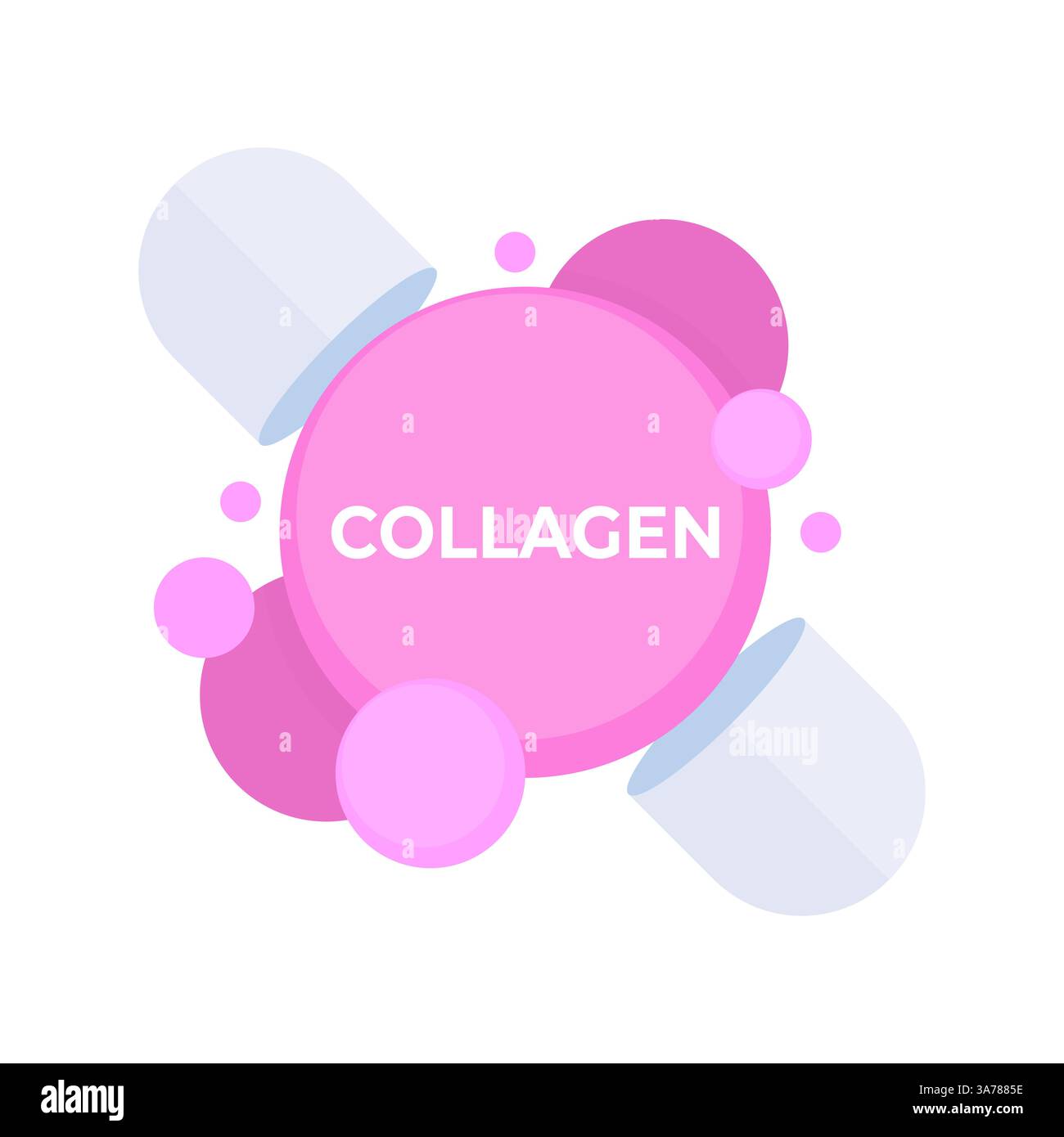 Pink collagen supplement capsules. Vitamin complex with Chemical ...