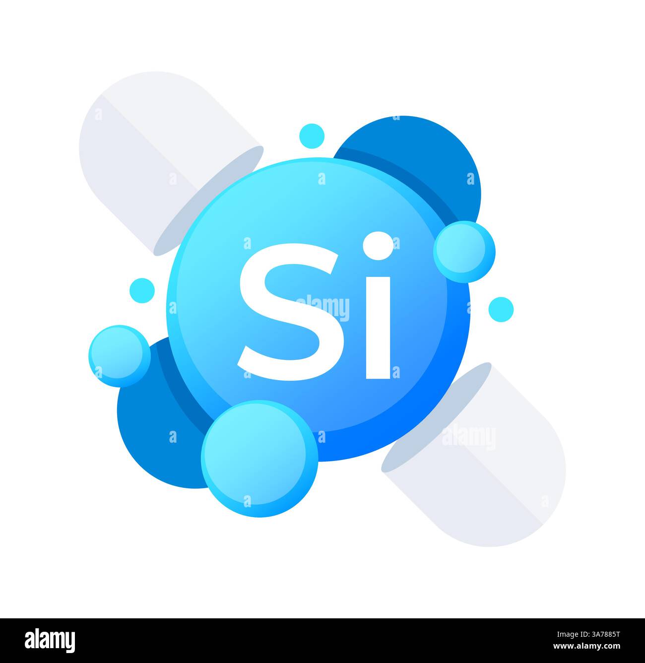 Silicon Si element showcased with aquatic blue orbs in a sleek vector ...