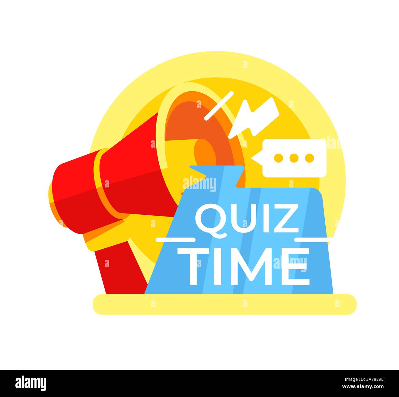 Quiz Time, Loudspeaker with lightning bolt and speech bubble icon ...