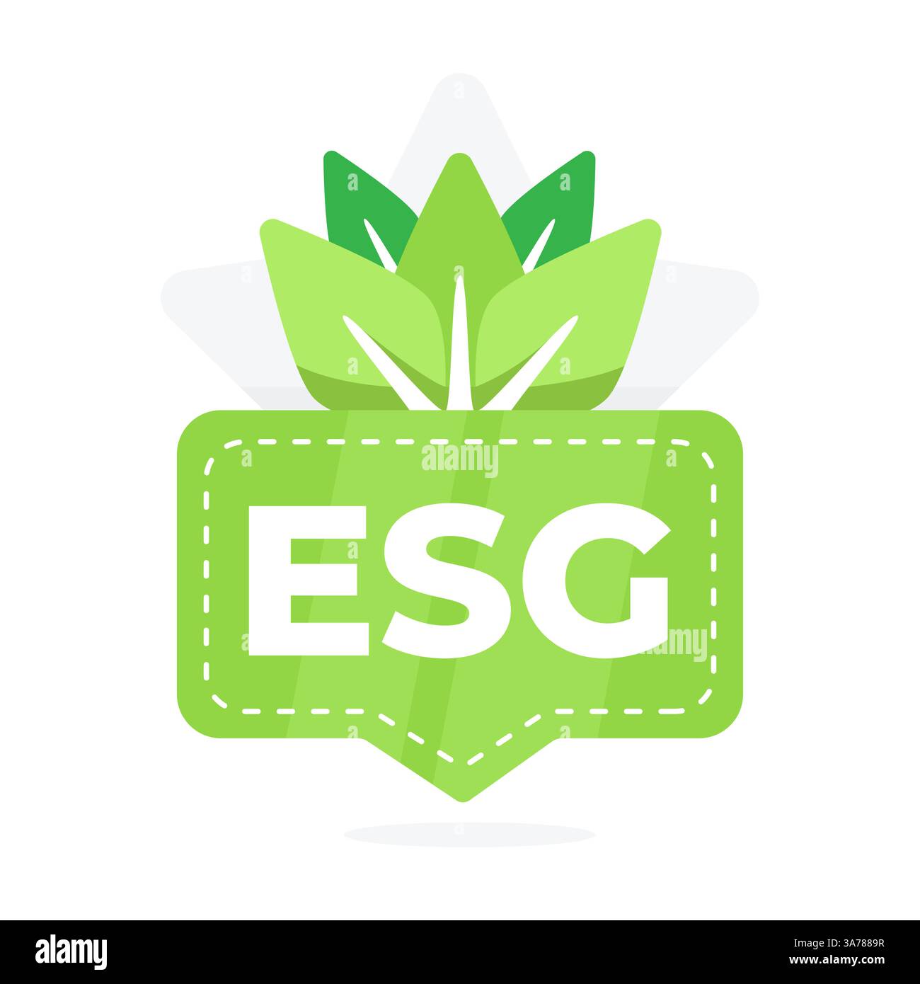 Green ESG sustainable badge design with leaf symbol for environmental ...