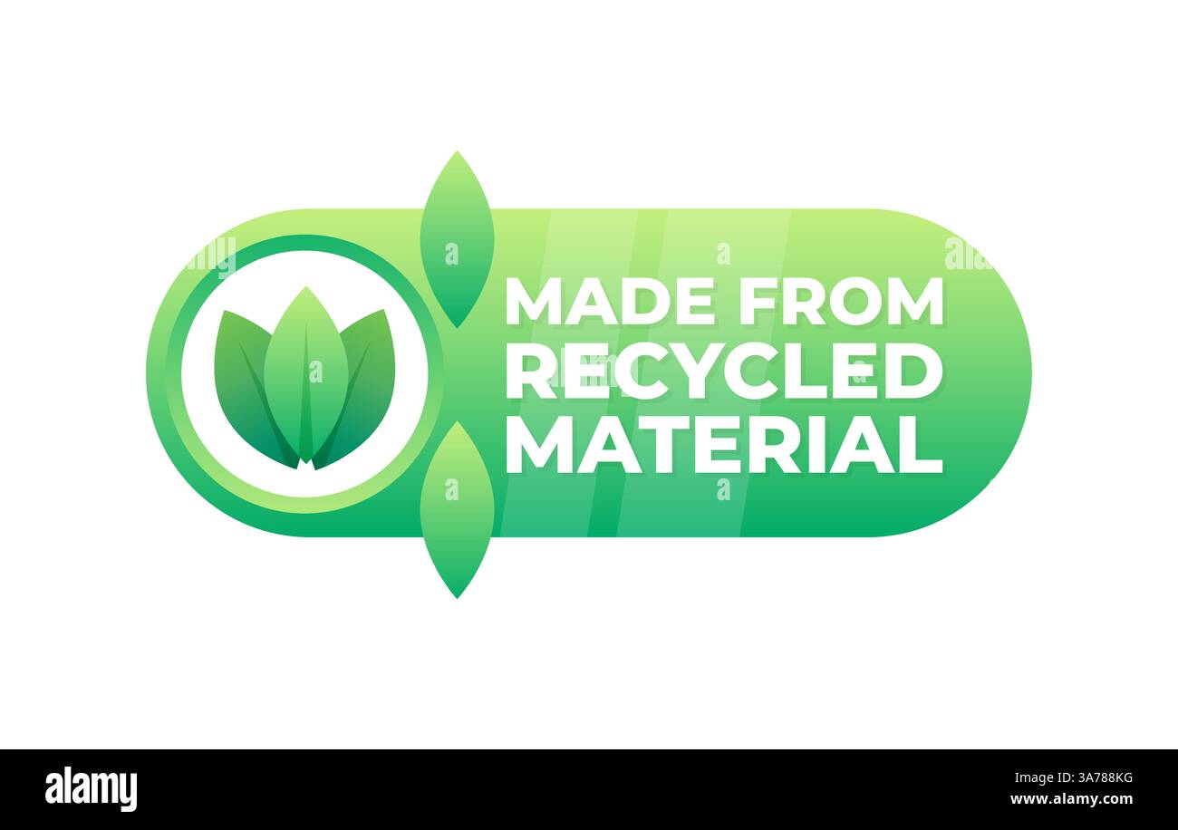 Green badge signifying the use of recycled material in product ...