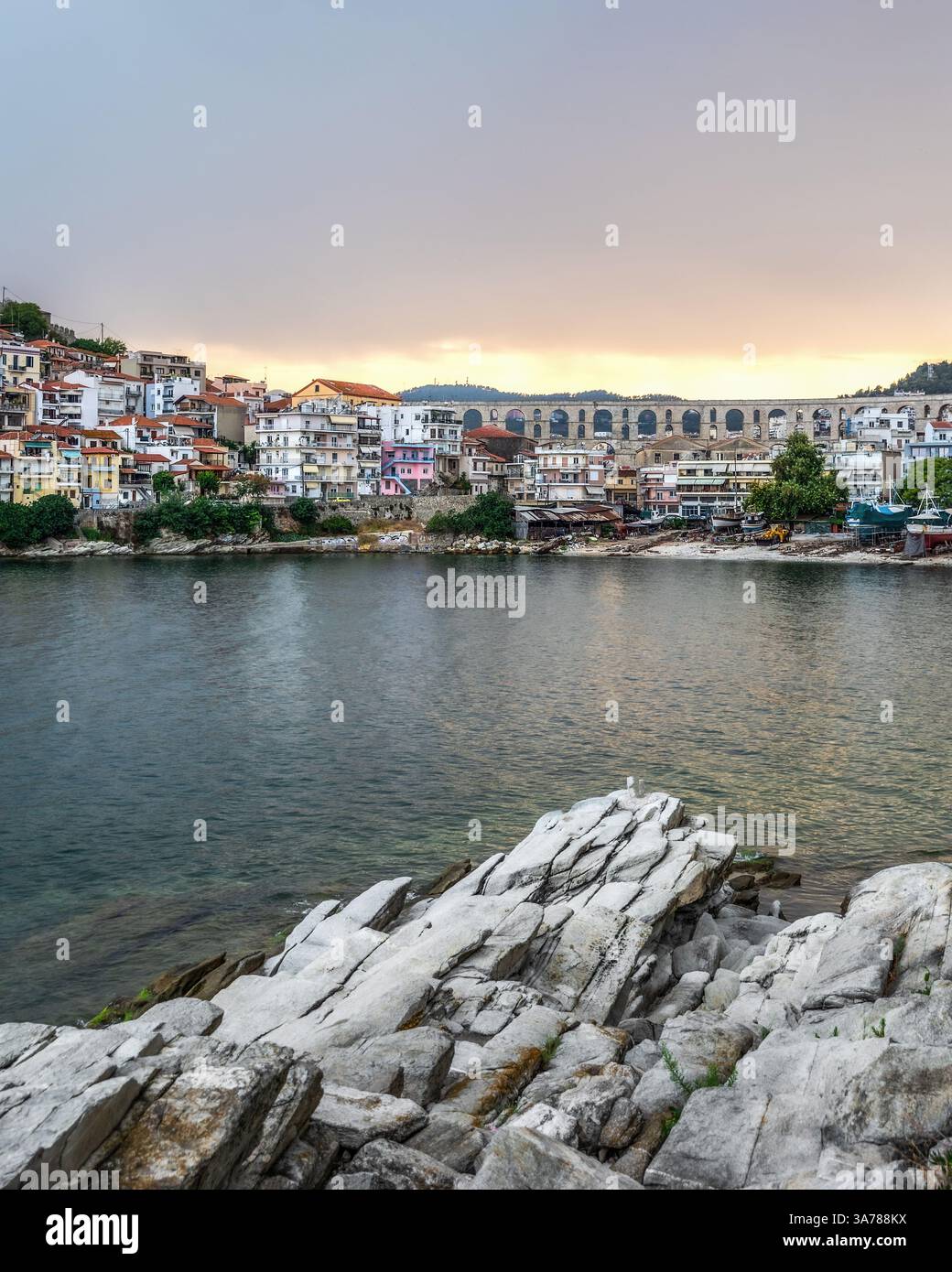 Panoramic view to Kavala city principal touristic seaport of eastern ...