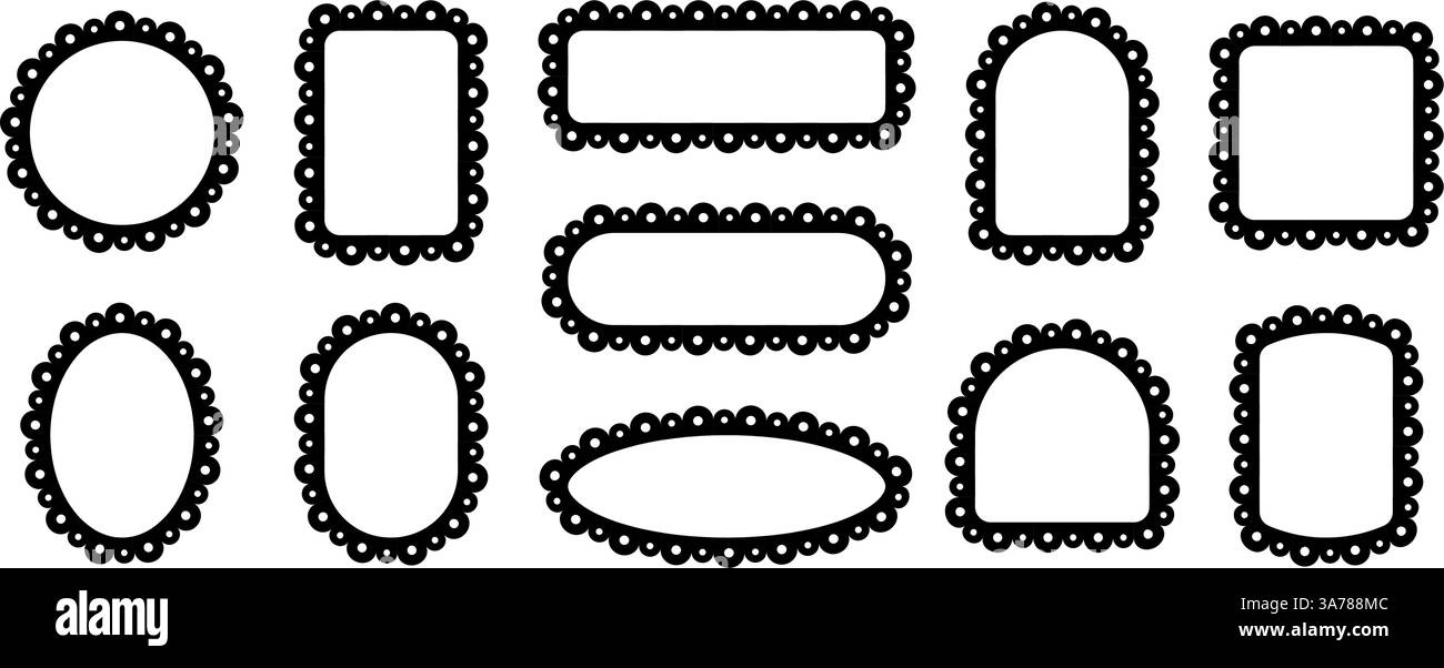 Frames with lace edge. Scallop border pattern. Vector ornament template ...